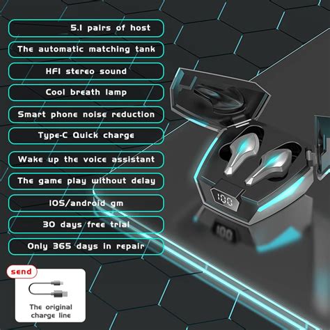 Gaming Wireless Earbuds Low Latency Headphone Dual Music Deep Bass Game Modes Earphone LED Light