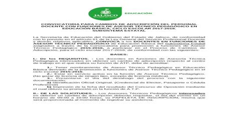 Convocatoria Para Cambios De AdscripciÓn Del Portalsejjaliscogobmx