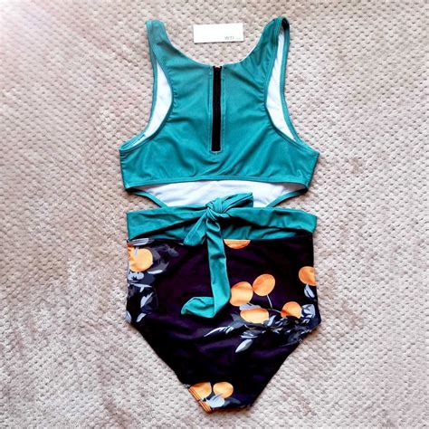 Floral Racer Back Zipped High Waist One Piece Swimsuit Wti Design