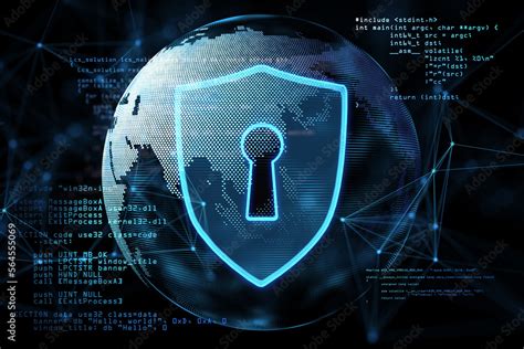 Cyber Security And Global Protection Concept With Digital Keyhole In Blue Shield On Dark