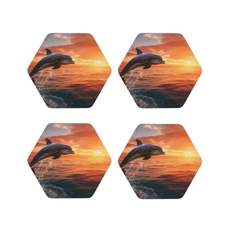 Naloa Sunset Dancing Dolphin B Leather Coasters For Drinks Durable