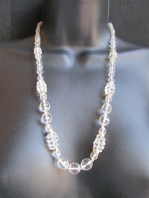 Vintage Clear Glass Art Deco Beaded Necklace Silver T Gem