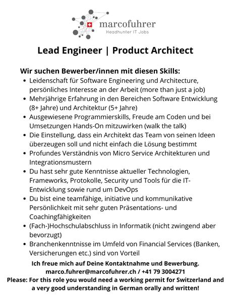 Marco Fuhrer On Linkedin Wir Suchen Einen Lead Engineer Product Architect Mwd