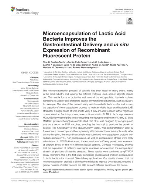 Pdf Microencapsulation Of Lactic Acid Bacteria Improves The Gastrointestinal Delivery And In