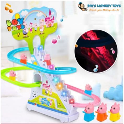 Bộ Đồ Chơi Heo Peppa Leo Cầu Thang Dễ Thương Có Nhạc