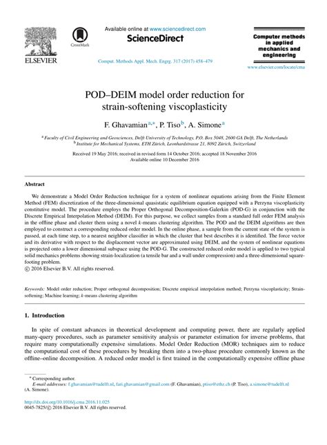 Pdf Pod Deim Model Order Reduction For Strain Softening Viscoplasticity