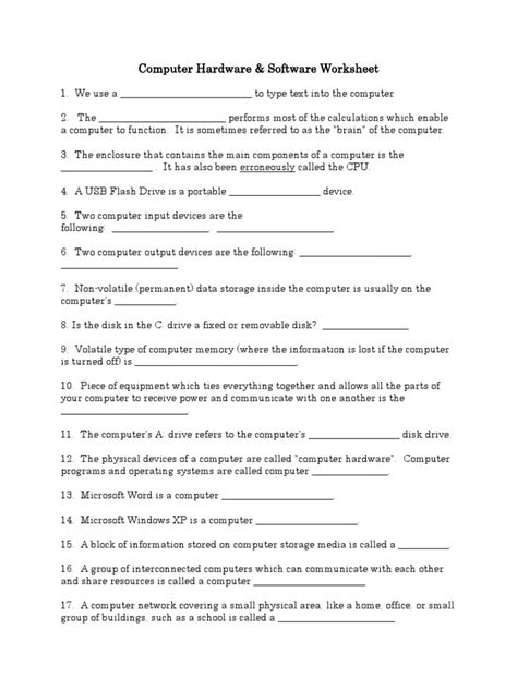 Computer Hardware Worksheet Pdf Computer Hardware Computer Data