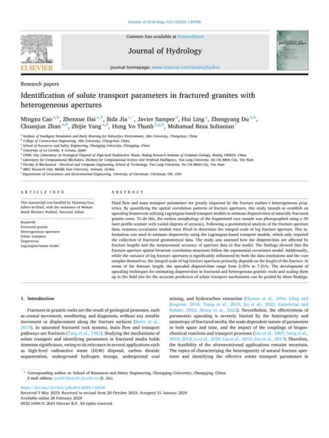 Pdf Identification Of Solute Transport Parameters In Fractured Granites With Heterogeneous