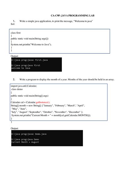 Java Lab Manual Ca C9p Java Programming Lab 1 Write A Simple Java