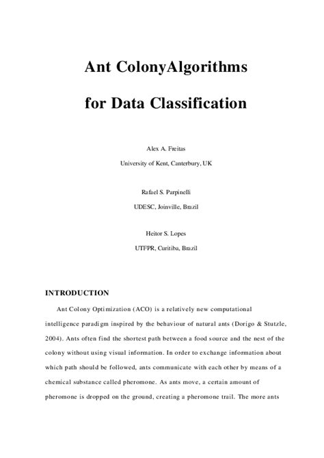 pdf ant colony algorithms for data classification