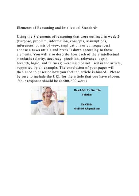 Elements Of Reasoning And Intellectual Standards Using The 8 E Docx
