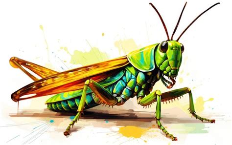 Premium Ai Image Vibrant Grasshopper On White Background