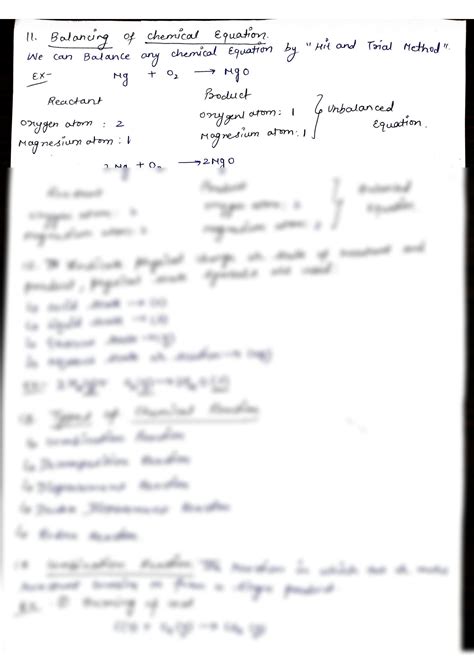 SOLUTION Chemical Reaction Equations Handwritten Notes Class 10