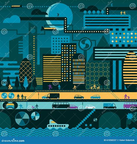 Future City In Night Stock Vector Image 61058337