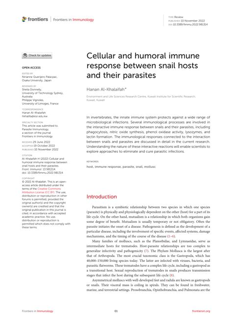 Pdf Cellular And Humoral Immune Response Between Snail Hosts And