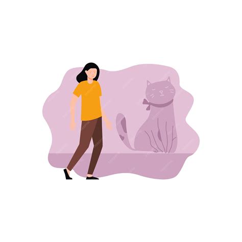 Premium Vector A Girl Is Standing Next To A Cat