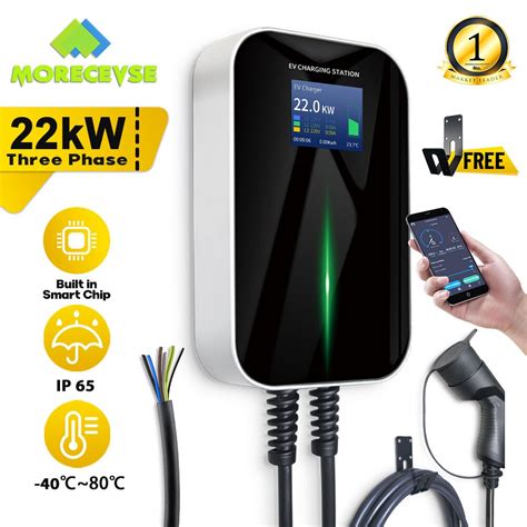Morec Ev Type2 충전기 Wallbox 앱 제어 전기 자동차 충전 스테이션 380v 22kw 6m 케이블 32a 3 상
