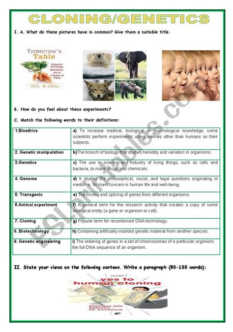 Conversation Writing CLONING GENETICS ESL Worksheet By Teresapr