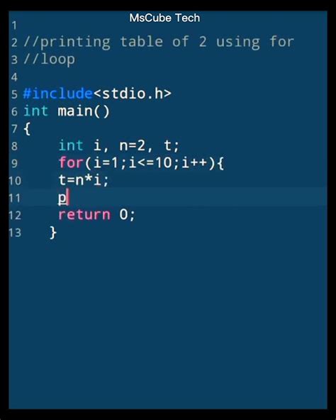 Print Table Using For Loop 212 Tables In C Language Shorts C