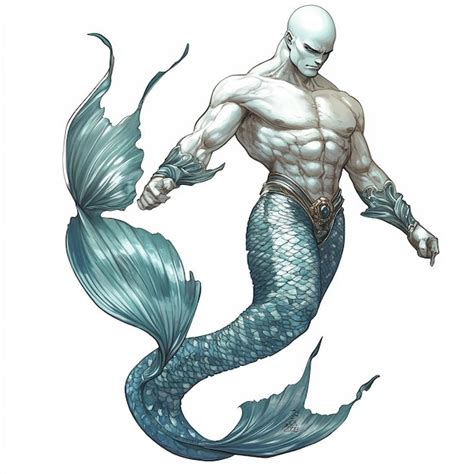 D Rendering Of A Male Mermaid Isolated On White Background Premium