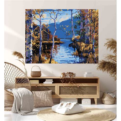 Set Pictura Pe Numere Peisaj De Toamna Cu Lac 3709 Panza Bumbac Pe
