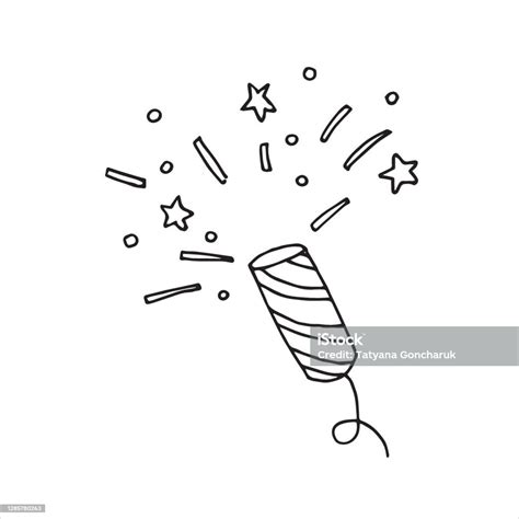 낙서 스타일의 벡터 일러스트레이션 축제 폭죽 폭발 불꽃 놀이 크리스마스 경례 새해 휴일 단순함에 대한 스톡 벡터 아트 및 기타