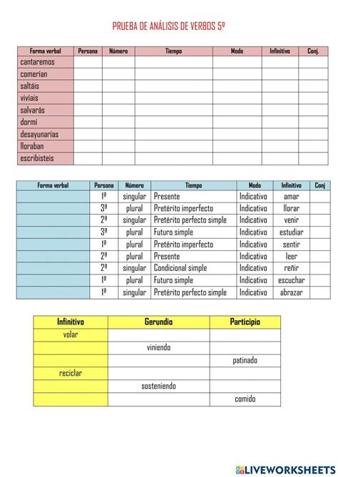 Verbos Worksheet For 6º Primaria Live Worksheets 51 Off
