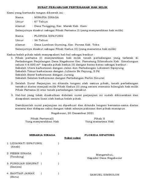 Surat Perjanjian Penyerahan Hak Milik Pdf