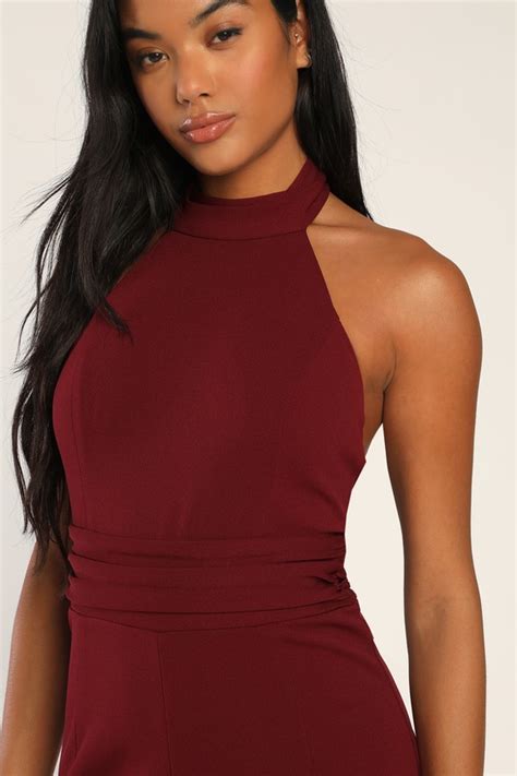 Burgundy Halter Jumpsuit Wide Leg Jumpsuits Backless Jumpsuit Lulus