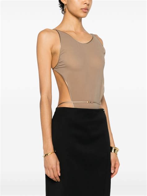 Saint Laurent Backless Georgette Bodysuit Neutrals FARFETCH UK