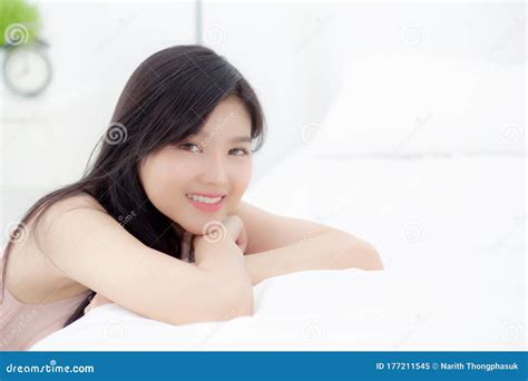 Beautiful Portrait Young Asian Woman In Underwear Figure Fit Relax With