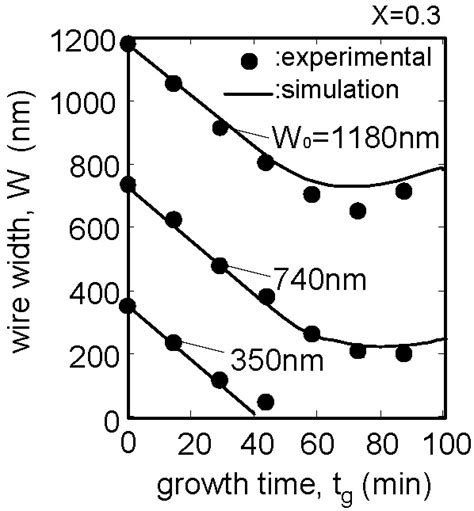 Experimental And Simulated Dependences Of Wire Width On Growth Time