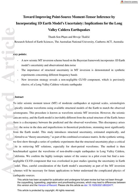 Pdf Toward Improving Point‐source Moment‐tensor Inference By Incorporating 1d Earth Models
