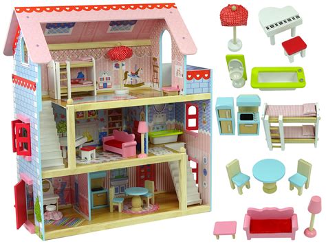 Wooden Marika Dolls House With Opening Windows Three Storeys Balcony