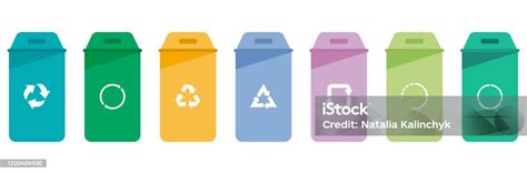 분리 개념입니다 트렌디 한 플랫 스타일 폐기물 재활용 기호 전면보기의 색상 재활용 쓰레기통 아이콘 세트 개념에 대한 스톡 벡터 아트 및 기타 이미지 Istock