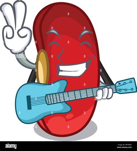 With Guitar Red Bean In The Cartoon Cup Stock Vector Image And Art Alamy