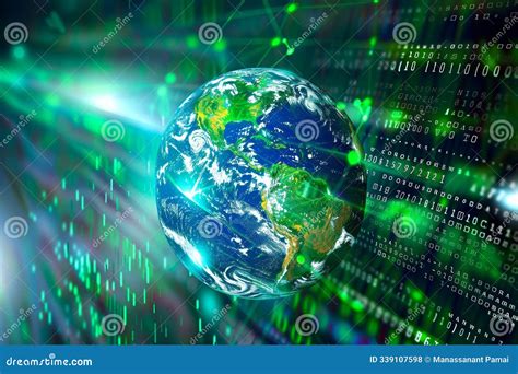Globe On Binary Digital Fiber Optic Computer Network Technology Stock Illustration