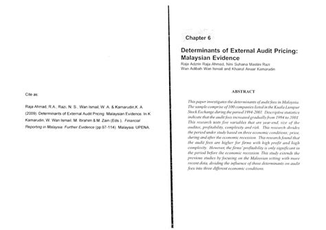 Pdf Determinants Of External Audit Pricing Malaysian Evidence