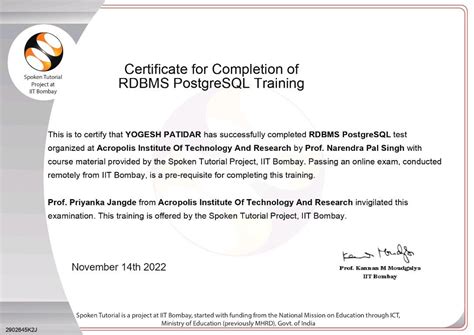 Yogesh Patidar On Linkedin Spokentutorial Iitbombay Dbms