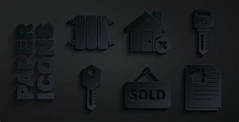 판매 완료 집 열쇠 계약 잘못된 표시 및 난방 라디에이터 아이콘이 있는 교수형 표지판을 설정합니다 벡터 3차원 형태에 대한 스톡 벡터 아트 및 기타 이미지 Istock