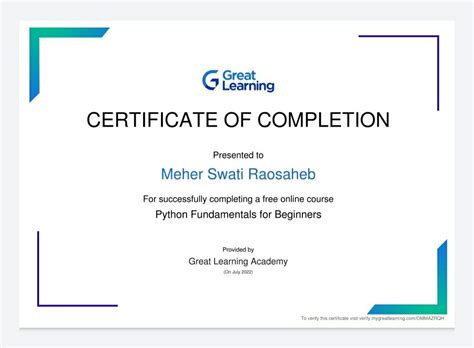 Meher Swati On Linkedin Pythonfundamentals Certificate Greatlearningacademy