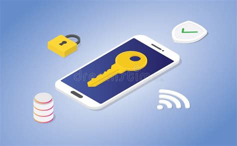 Phone Security Concept With Padlock And Database Shield Secure With Modern Isometric Style