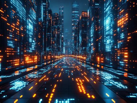 Abstract Background Of Microworld Nano Sci Fi And Internet Digital Theme With Glowing Particles