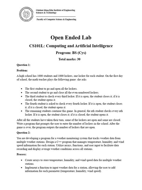 Lab 12 Open Ended Lab Cs101l Pdf
