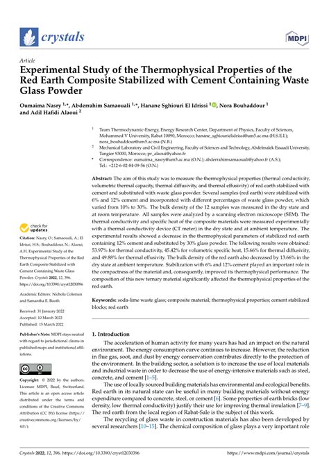 Pdf Experimental Study Of The Thermophysical Properties Of The Red