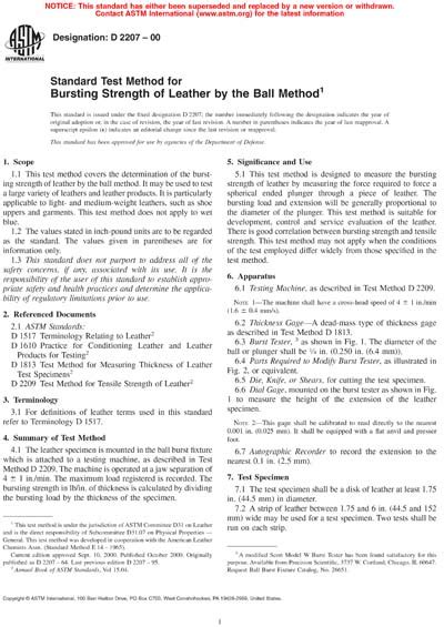 ASTM D Standard Test Method For Bursting Strength Of Leather By The Ball Method