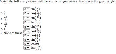 Solved Match The Following Values With The Correct Chegg