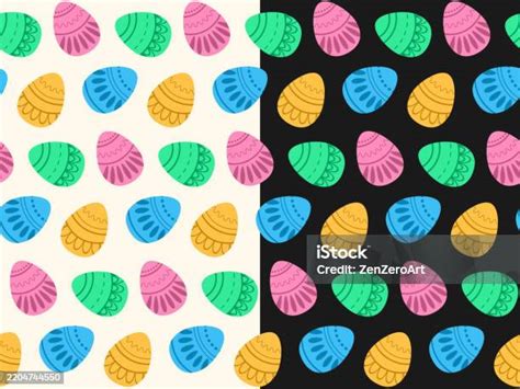 부활절 휴일 완벽 한 패턴 2 개 세트 낙서 손 귀여운 장식 달걀 기호 봄 파스텔 톤 실루엣 멀티 컬러 그래픽 일러스트 레이션