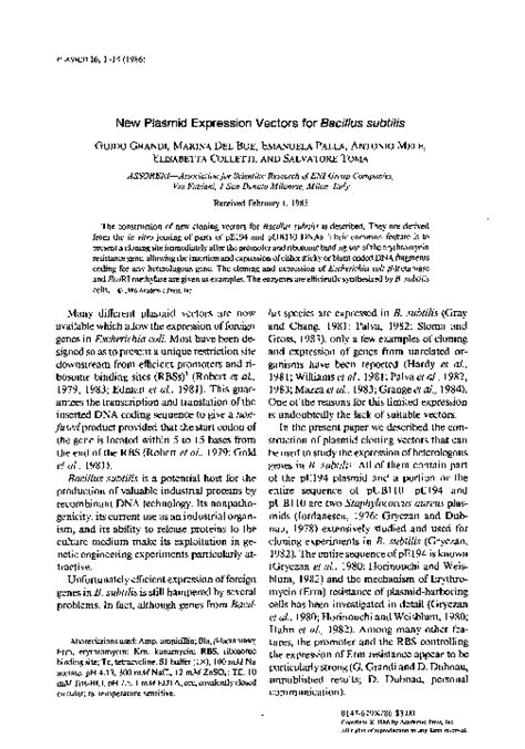 Pdf New Plasmid Expression Vectors For Bacillus Subtilis