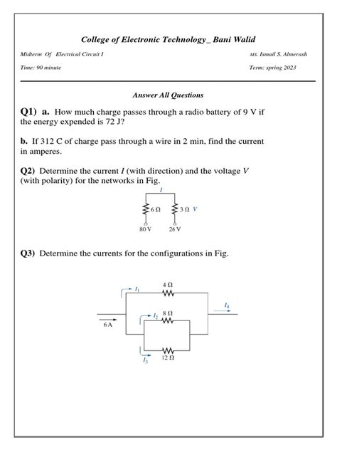 Midterm Electric Circuit 1 2023 Pdf